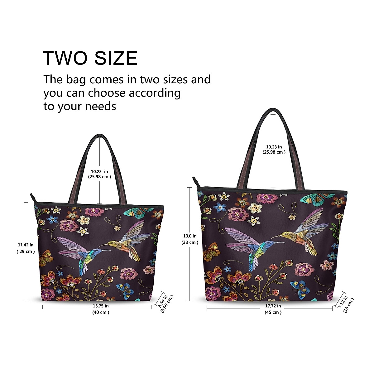 linqin Women's Shoulder Handbags Tote Purse with Zipper closure Humming Bird And Tropical Flowers Embroidery