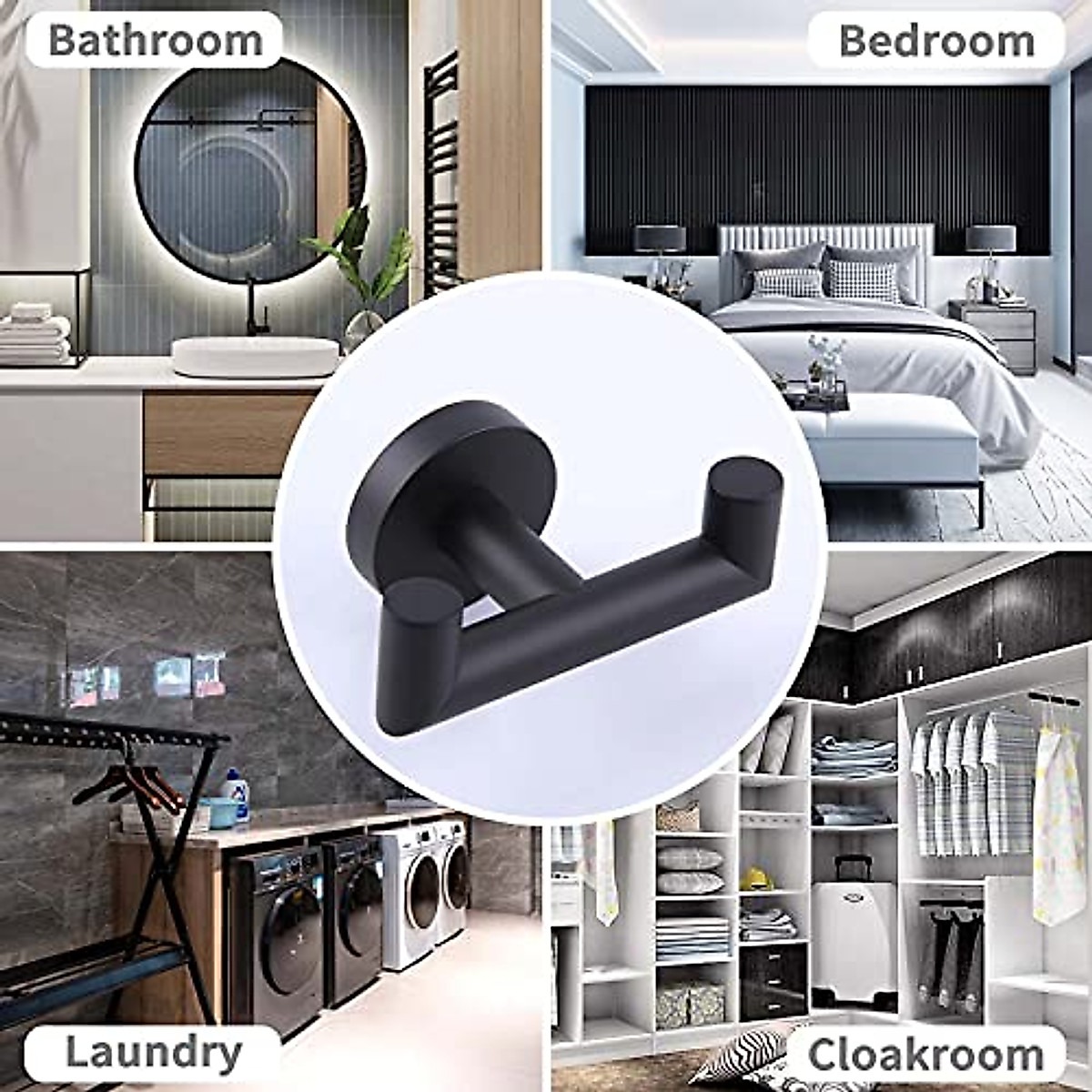 Angle Simple Double Towel Hook Matte Black 2 PCS, Stainless Steel Bathroom Robe Hook, Hand Towel Holder for Wall