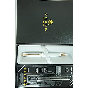 A.T. Cross Pearlescent Lightening White Medalist and 23KT Rose Gold Appointments and Cross signature mid Band Calaise Ballpoint Pen and two Bonus refills A Gift Pen for Anyone and Any Occasion