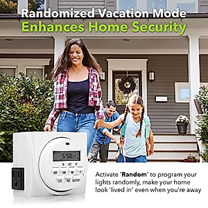 BN-LINK 7 Day Heavy Duty Digital Programmable Timer, FD60 U6, 115V, 60Hz, Dual Outlet, Indoor, for Lamp Light Fan Security UL Listed