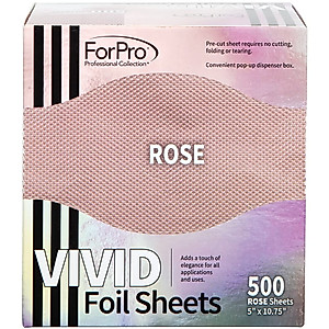 ForPro Professional Collection Vivid Rose Embossed Foil Sheets, Aluminum, Pop-Up Foil Dispenser, Hair Foils for Color Application & Highlighting Services, Food Safe, 5” W x 10.75” L, 500-Count