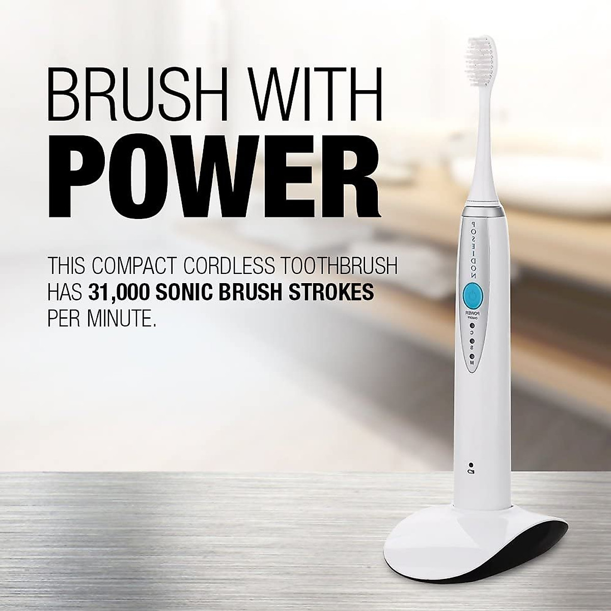 ToiletTree Products Poseidon Rechargeable Sonic Toothbrush with Inductive Charger and 3 Replacement Brush Heads for Multiple Users