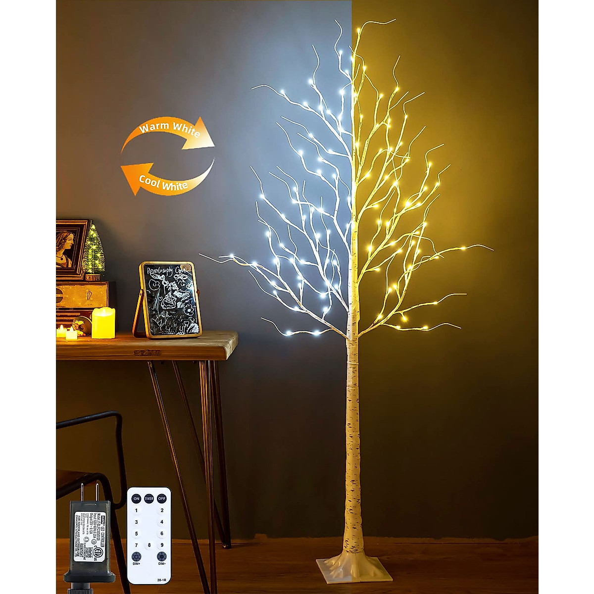 ZHOUDUIDUI Lighted Birch Tree, 6ft 96LED Birch Tree Lights,Artificial Twig Tree Light 9Modes Timer for Indoor Outdoor Christmas Halloween Easter Tree Home Party Wedding Decor,Warm & Cool White