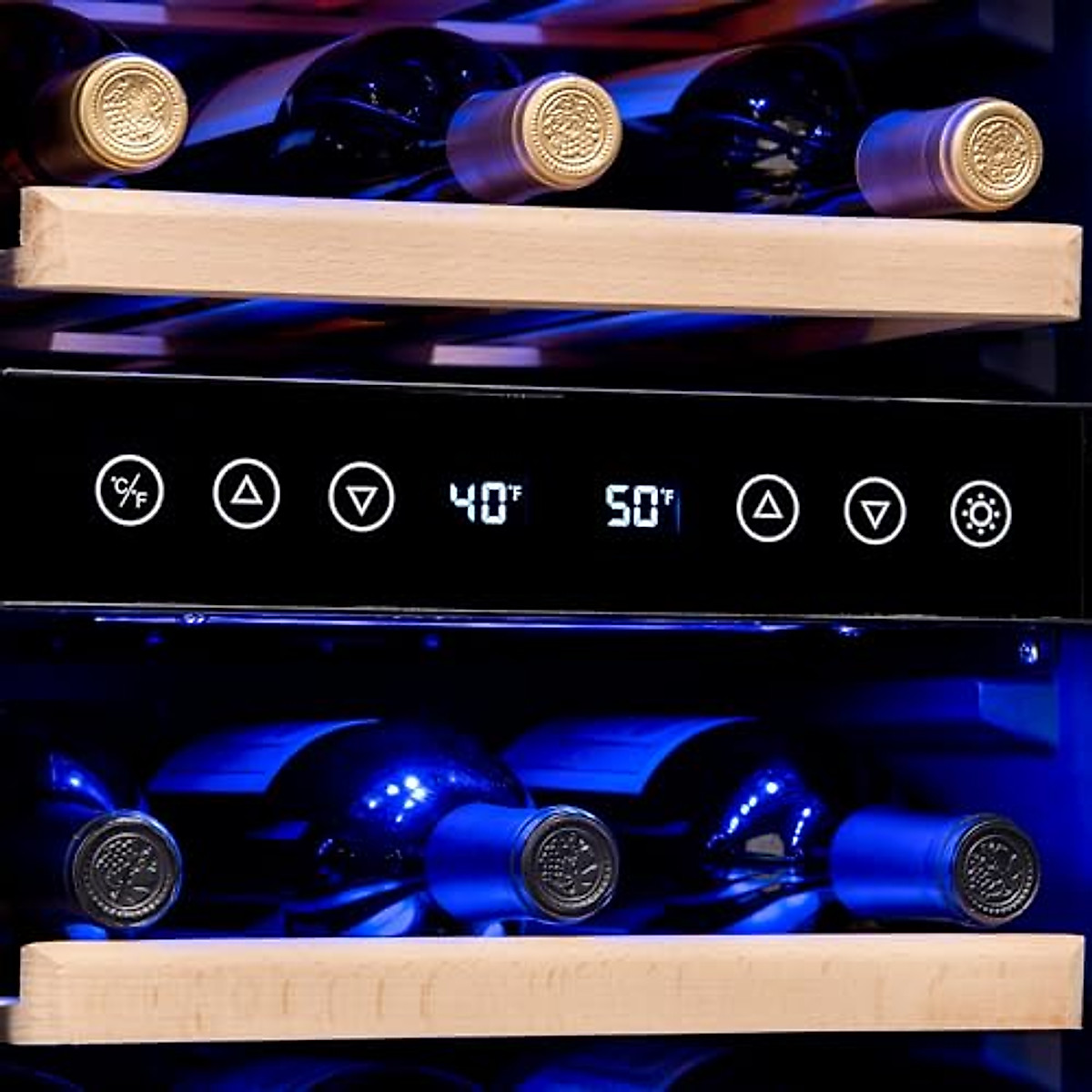 NewAir 15" Built-in or Freestanding 29 Bottle Dual Temperature Zone Wine Fridge, Quiet Operation Wine Cooler with Beech Wood Shelves, Stainless Steel Wine Cellar for Red, White, and Sparkling Wine