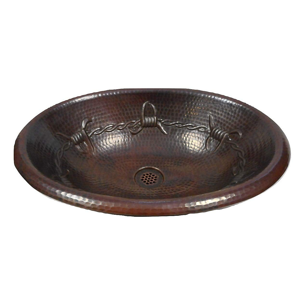 SimplyCopper 19" Oval County Style Copper Bath Sink with Barb Wire Design