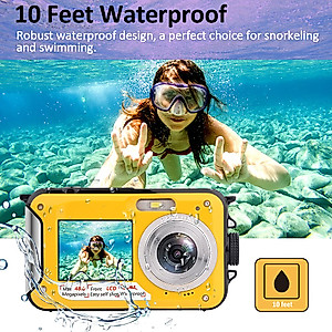 Underwater Camera Full HD 2.7K 48MP Waterproof Camera for Snorkeling Dual Screen Waterproof Camera Digital with Self-timer and 16X Digital Zoom