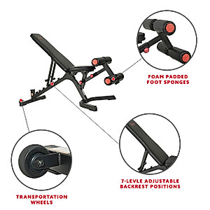 Sunny Health & Fitness Fully Adjustable Power Zone Utility Heavy Duty Weight Bench with 500 LB Max Weight – SF-BH6920, Black