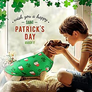 5 Pieces Dog Shirt Breathable Pet T-Shirt Pullover Shamrock Cute Dog Puppy Clothes Plaid Heart Printed Green Funny Dog Apparel Costume for Small Large Dog Cat (Large)