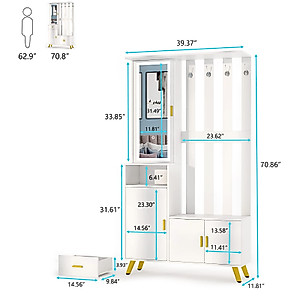 PAKASEPT Hall Tree with Bench and Shoe Storage, Farmhouse Entryway Bench with Coat Rack, Multi-Purpose Home Organizer, Sliding Barn Doors, Entryway Solution with Seating and Hooks