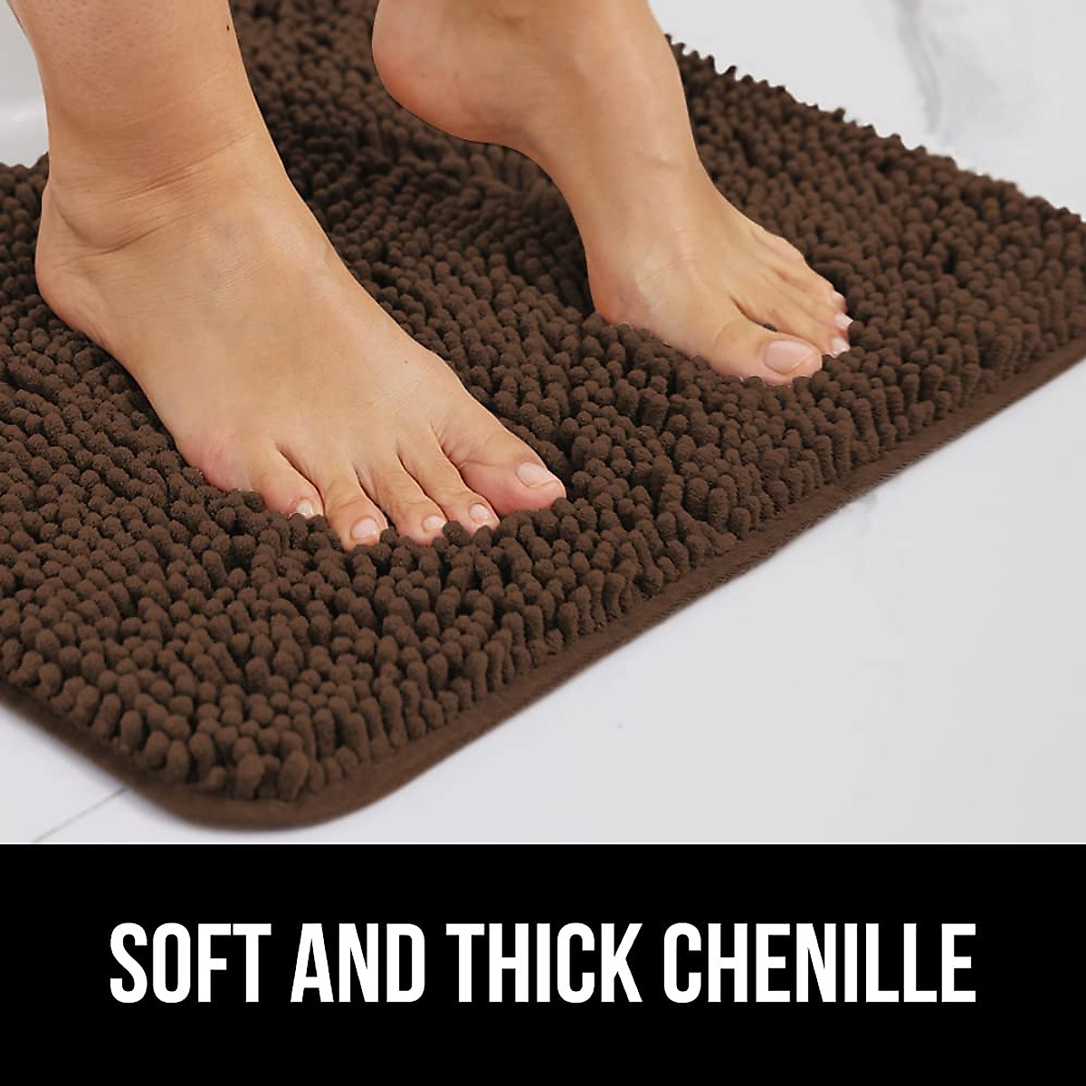 Gorilla Grip Bathroom Rug Sets, Soft Chenille 2 Piece Area Rugs Set, Toilet Base Mat and 30"x20" Carpet, Absorbent Microfiber Washable Mats Dry Quickly, Home Décor and Bath Room Accessories, Caramel