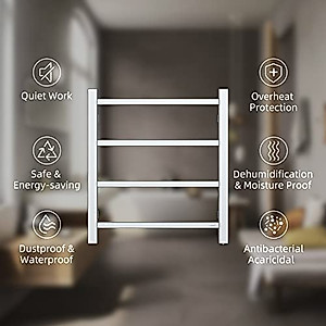 SHARNDY Towel Warmer Polished Chrome for Bathroom Wall Mounted Bath Towel Heater Plug-in Electric Heated Towel Rack Stainless Steel Square 4 Bars Drying Rack ETW13-2A 35W 19.69x17.71x4.33 inches