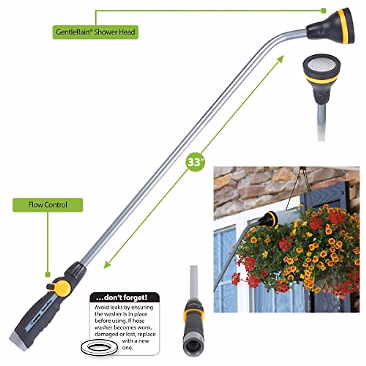 Melnor 65146AMZ RelaxGrip Shower Head Watering QuickConnects 33" Wand, Black/Yellow