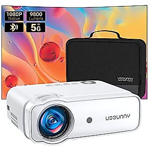 Native 1080P Projector with 5G WiFi and Bluetooth, USSUNNY 9800L HD Movie Projector Outdoor Home Theater Led Video Portable 300'' Display Projector for Phone Wireless Connection