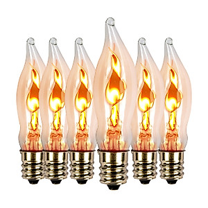 OHLGT Flicker Flame Light Bulb for Hallowwen Christmas Decorative 3 Watt, 120V, E12 Flame Candelabra Light Bulbs（6 Packs）