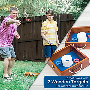 Washer Toss Game Outdoor Games Giant Yard & lawn Games | Set of 2 Solid Wood Targets and 2.5-inch Washers Toss Rings| Bulls-eye Pitching board| Backyard Beach Camping Party for Family & Kids|