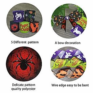 WOOPSOO 5Rolls Halloween Wired Edge Ribbon Spider Web Bat Ribbon Ghost Ribbon Halloween Wired Polyester Ribbon 2.5 Inch x 32 Yards, Present Wrapping Crafts,Autumn Wreath Home Decoration