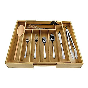 Cuisinart 9 Compartment Adjustable Bamboo Utensil Organizer – Ideal for Keeping Kitchen Supplies and Silverware Organized – Flatware Drawer Tray for Multi-Purpose Storage 18 x 13 x 2 Inches