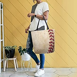 ALAZA Retro Baseball Threads Canvas Tote Bag Large Women Casual Shoulder Bag Handbag,Shopping Grocery Cotton Bag Reusable,Multipurpose,Heavy Duty For Outdoors Weekender Travel