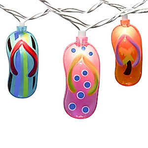 Romasaty Tropical Beach Themed Slipper String Lights with 10 Colorful Beach Shoes Lights, Summer Beach Themed Decoration Lights for Camp Tent Wedding Holiday Party Garden Bedroom