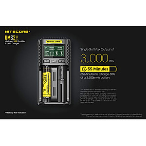 Nitecore UMS2 Intelligent USB Dual-Slot Quick Battery Charger for Li-Ion/Ni-MH/Ni-Cd/IMR 16340 14500 18650 21700 20700 AA AAA and More Batteries, with LumenTac Battery Organizer