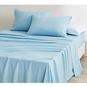 Chezmoi Collection Stone Washed Full Size Sheet Set - 4-Piece Extra Soft Breathable Wrinkle & Fade Resistant 14-Inches Deep Pocket Sheets & Pillowcases Set - Full, Chambray Blue