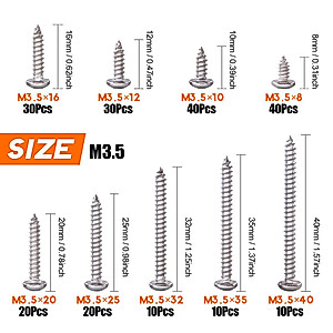 Rustark 210-Pcs [# 6 5/16'' to 1-1/2''] 304 Stainless Steel Round Pan Head Phillips Cross Wood Screws Drive Self Tapping Drilling Screws Assortment Kit