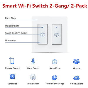 Nexete Smart Wi-Fi Wall Light Switch Compatible with Alexa Google Assistant & IFTTT ,Remote Control, Timing Function No Hub Required (smart light switch 2-Pack