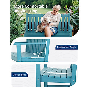 LAHAAP Outdoor Bench Weatherproof, 2-Person Garden Benches for Outdoors, All Weather HIPS Patio Bench Holds up to 800lbs, Never Rot or Fade, Comfort Bench for Porch, Garden, Patio, Backyard and Park