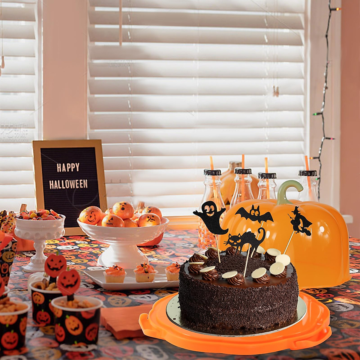 DIIRPPR 10 Inch Pumpkin Style Cake Carrier Keeper Stand with Handles and Lids Container for Transport Cake Holder Tray with Cover Round Cupcake Storage Kitchen Cooking Box ，Suitable for Halloween