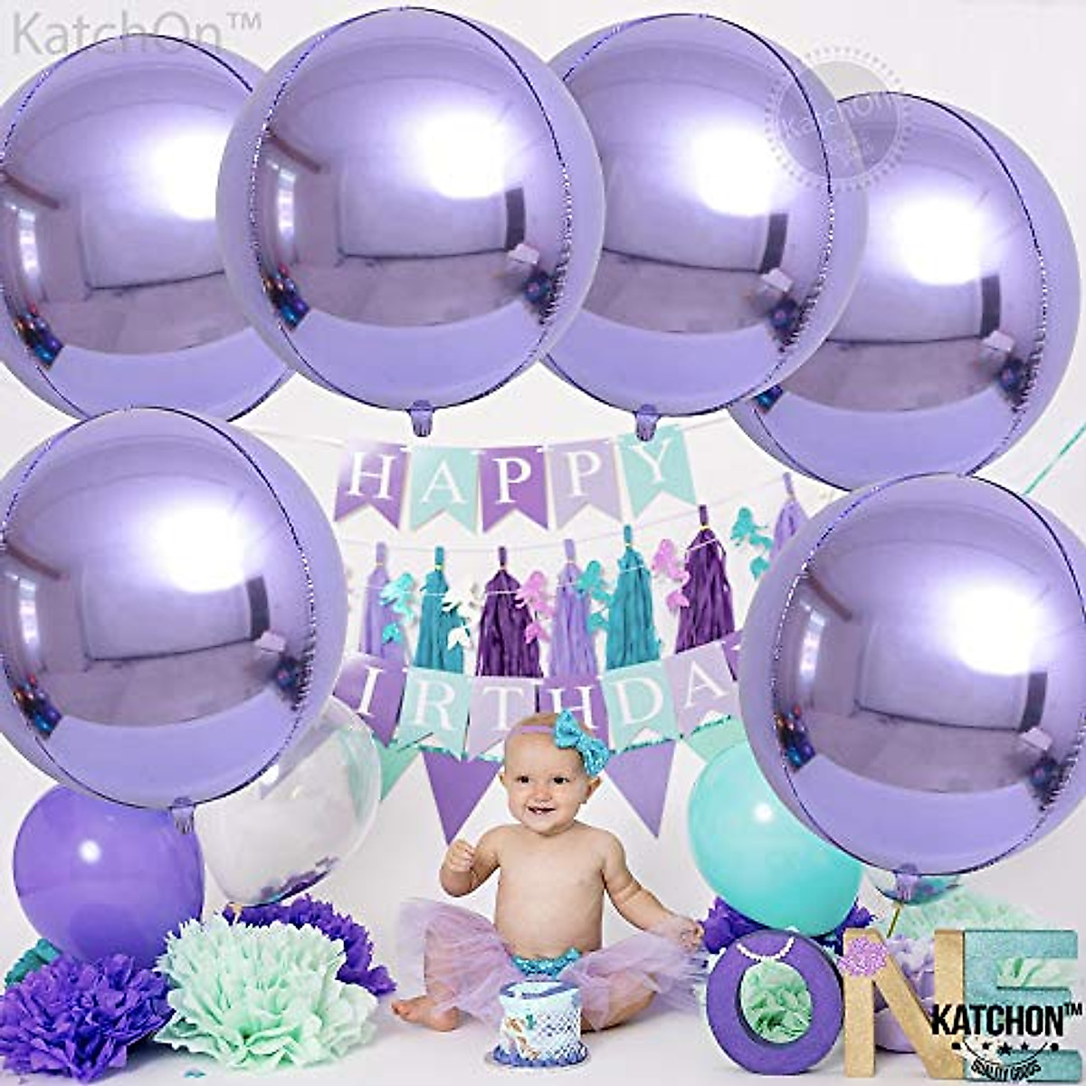 KatchOn, Big Purple Foil Balloons - 22 Inch, Pack of 6 | 360 Degree 4d Metallic Purple Balloons | Lavender Balloons, Lavender Party Decorations | Purple Mylar Balloons for Purple Birthday Decorations