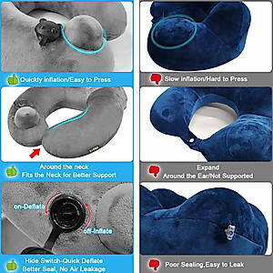 2 Pack Inflatable Travel Neck Pillow with Compact Bag and Washable Cover for Sleeping Airplane Soft Velvet Pillow for Long Flight Neck Cushion for Head Support Car Home Office