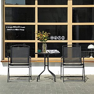 Bylring Patio Folding Sling Dining Chairs Set of 2 Outdoor Indoor Backrest Portable Household Seats for Outside Lawn Garden Patio Pool Yard with Armrest(Black)