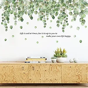 Hanging Green Vine Wall Decal Stickers for Bedroom Living Room, Removable Eucalyptus Green Plants Leaves Wall Art Mural Decor Home Nursery Office Decorations, 46.7" W X 32.2" H (C)