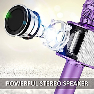 BONAOK Wireless Bluetooth Karaoke Microphone, 3-in-1 Portable Handheld Mic Speaker Machine for All Smartphones, for Girls Boys Kids Adults All Age Q37(Light Purple)