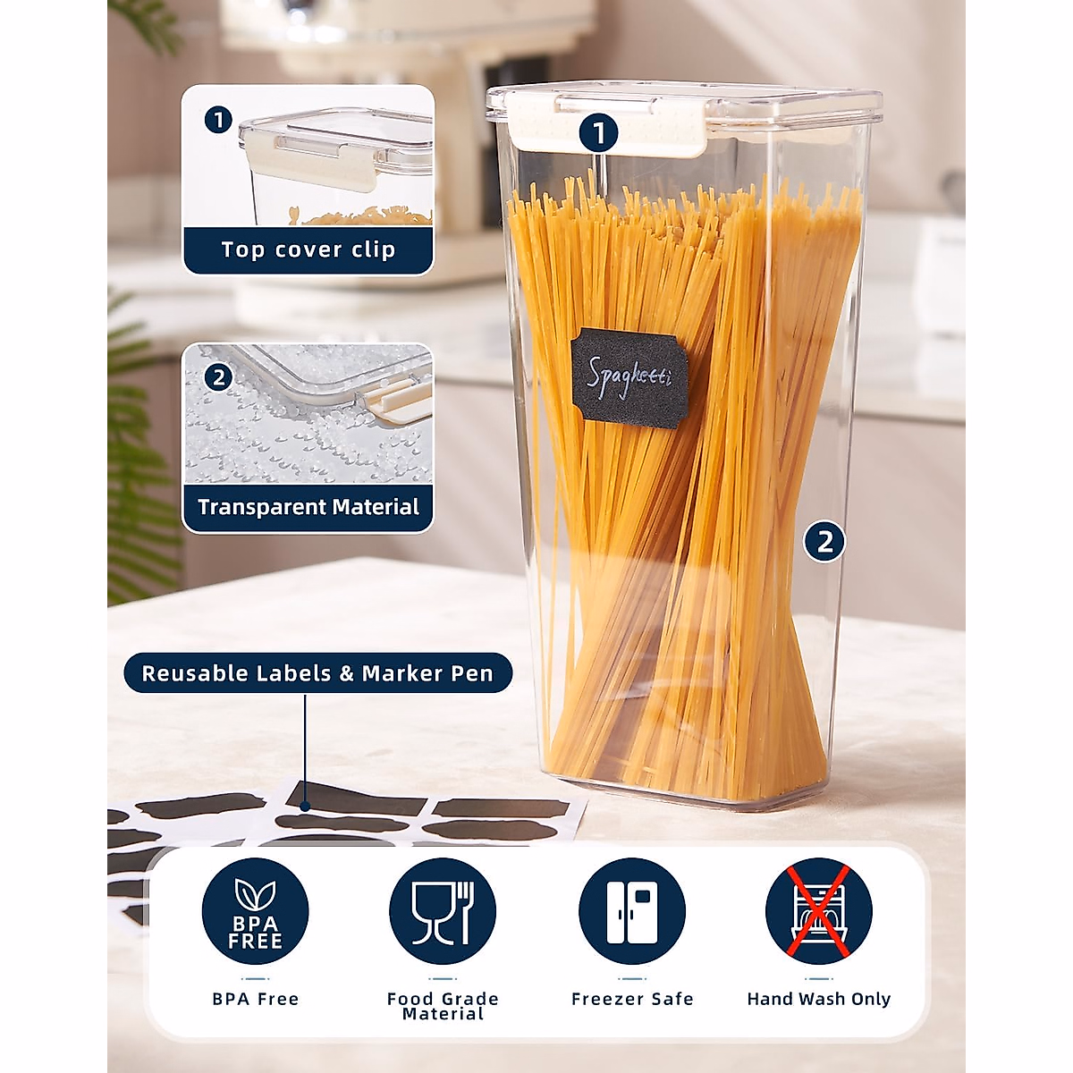 Blue Boat Airtight 16 PCS Food Storage Containers Set with Lids, BPA Free Plastic Kitchen Pantry Organizers, Food Canisters for Cereal, Flour, Sugar, Pasta, Dry Food, Include Labels & Marker