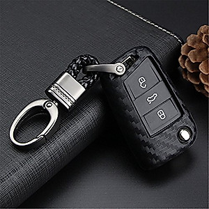 M.JVisun Soft Silicone Rubber Carbon Fiber Texture Cover Protector for VW Flip Key Fob, Car Remote Key Fob Case for for Volkswagen e-Golf Golf R MK7 Lamando Polo MK6 for Tiguan for Touran L - Black