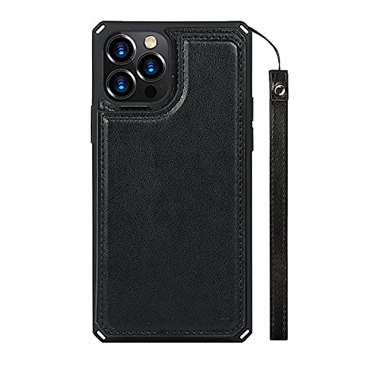 ShunJieTech for iPhone 12 Pro Case,for iPhone 12 Case,[ Credit Card Holder & Slot Wallet Case ] Back Shell Leather Cover Shockproof Protective Case with Strap(6.1")-Black