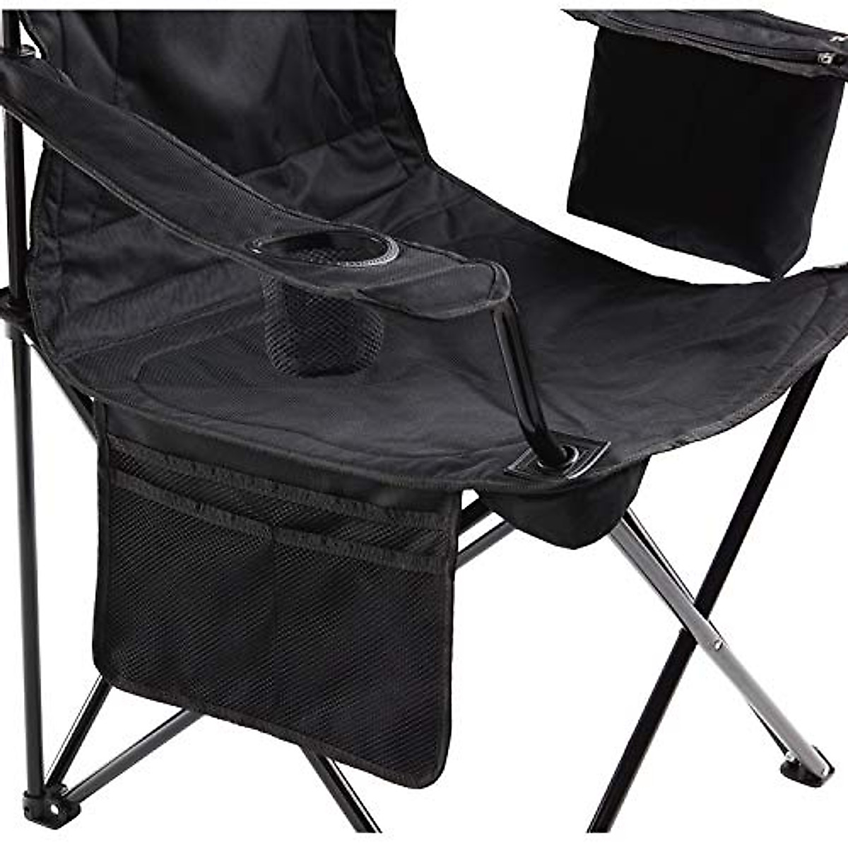 Coleman Camp Chair with 4-Can Cooler | Folding Beach Chair with Built In Drinks Cooler | Portable Quad Chair with Armrest Cooler for Tailgating, Camping & Outdoors , Black, Roomy seat: 24"
