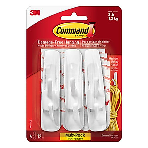 Command 170016Es Reusable Adhesive Hooks, Medium, Value Pack, 6/Pk,We