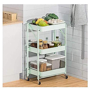 ATAAY Storage Trolley — Portable Storage Unit with Ander Wheels — Rolling Freestanding Shelves for Household/Mint Green