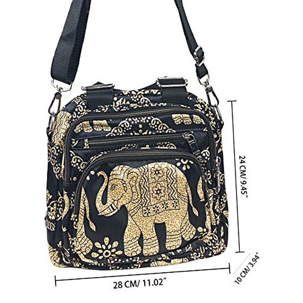 WONSHREE Crossbody Bag for Women, Nylon Shoulder Bags Multi-Pocket Purse and Handbag Small Boho Elephant Daypack Backpack Lightweight Travel Messenger Bag