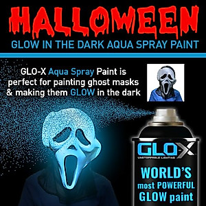 GLO-X Glow In The Dark Spray Paint (10.6 oz Can) Clear Spray Paint That Glows Aqua Blue In The Dark - Powered Light & Sun Activated Glow - In The Dark Paint for Stencil & Decorative Items - Glow Acrylic Paint