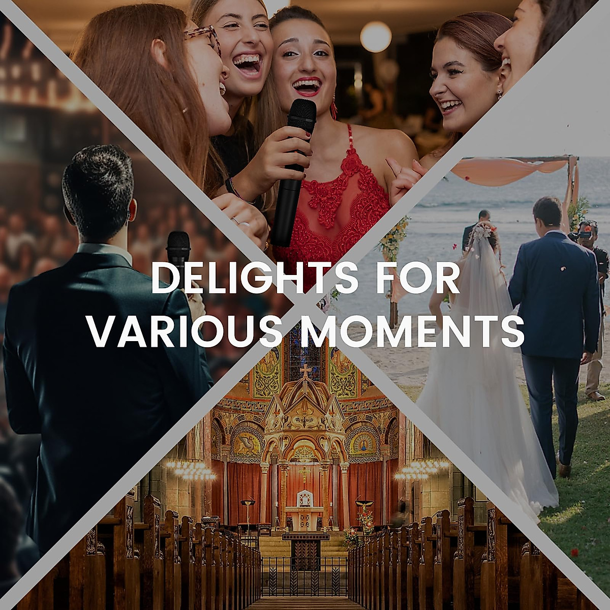 Phenyx Pro Wireless Microphone System, 4 Channel VHF Wireless Mics, w/ 4 Handheld Dynamic Microphones, Metal Receiver, Long Range, Microphone for Singing, Karaoke, Church (PTV-2000A)