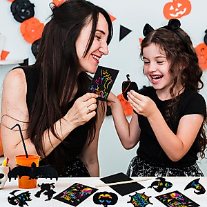 OuMuaMua 77pcs Halloween Scratch Art for Kids - Rainbow Scratch Paper Arts and Crafts Kit, Pumpkin Ghost Zombie Witch Scratch Art Hanging Ornaments for Halloween Birthday Kids Activities Gifts
