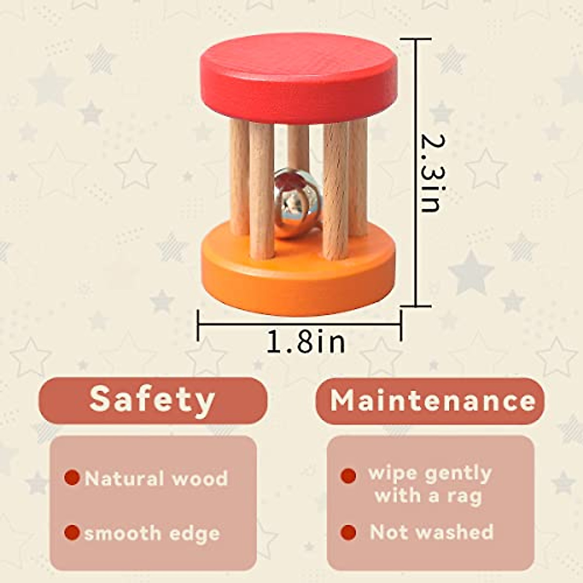 Promise Babe Natural Infant Gym Organic Wooden Rattle Wooden Bells Rattles Nursing Shower Gifts Waldorf Toys Red