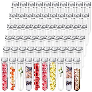 ACXFOND 60Pcs Clear Plastic Test Tubes with Caps 45ml Clear Candy Tubes Plastic Tubes for Bath Salts, Candy, Beads Storage, Science Lab, Party