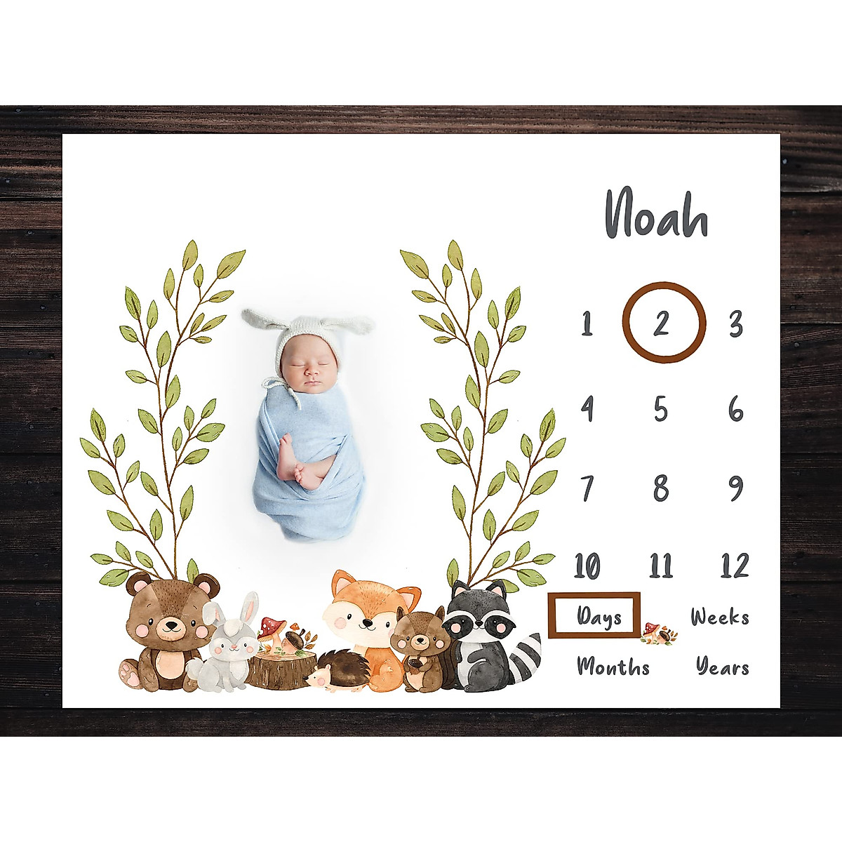 Personalized Baby Milestone Blanket 50x40 Boy Girl Unisex Woodland, Customized Milestone Blanket, Monthly Milestone Blanket, Baby Photo Prop Blanket, Custom Milestone Blanket, Baby Age Chart Gift