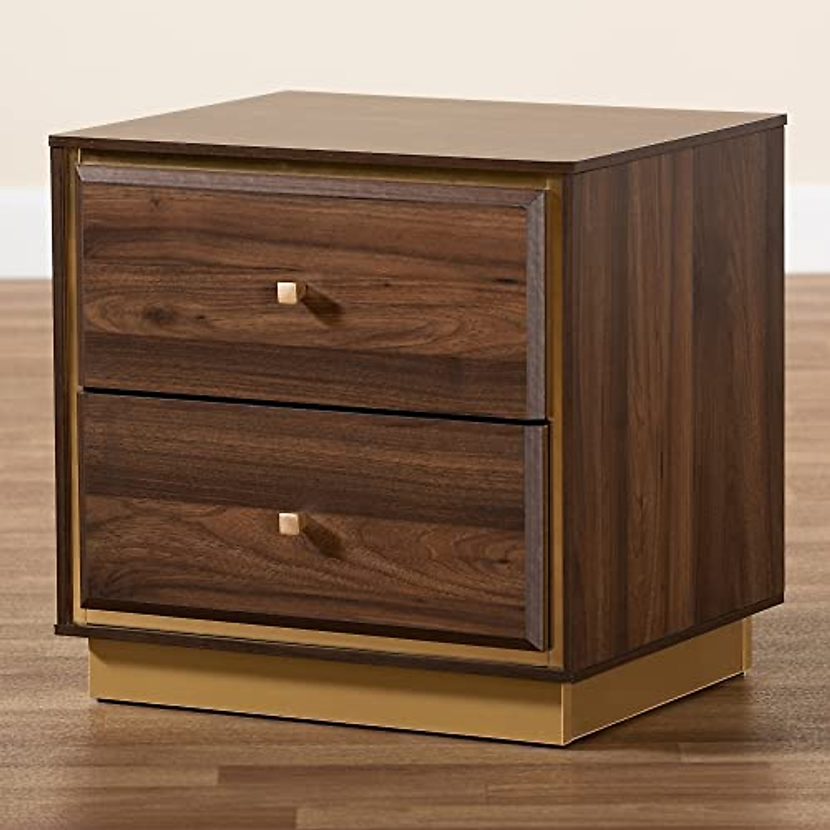 Baxton Studio Cormac Nightstands, Walnut Brown/Gold