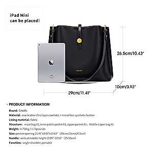 Cnoles Women Genuine Leather Designer Tote Bags Purses And Handbags For Women Fashion Ladies Top Handle Shoulder Satchel Bag Black