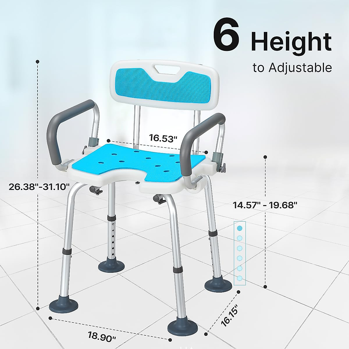 HEAO Shower Chair for Elderly and Disabled, Shower Chair with Detachable Arms and Back, Including 3.9" Non-Slip Rubber Tips, Bathtub Chair for Handicap